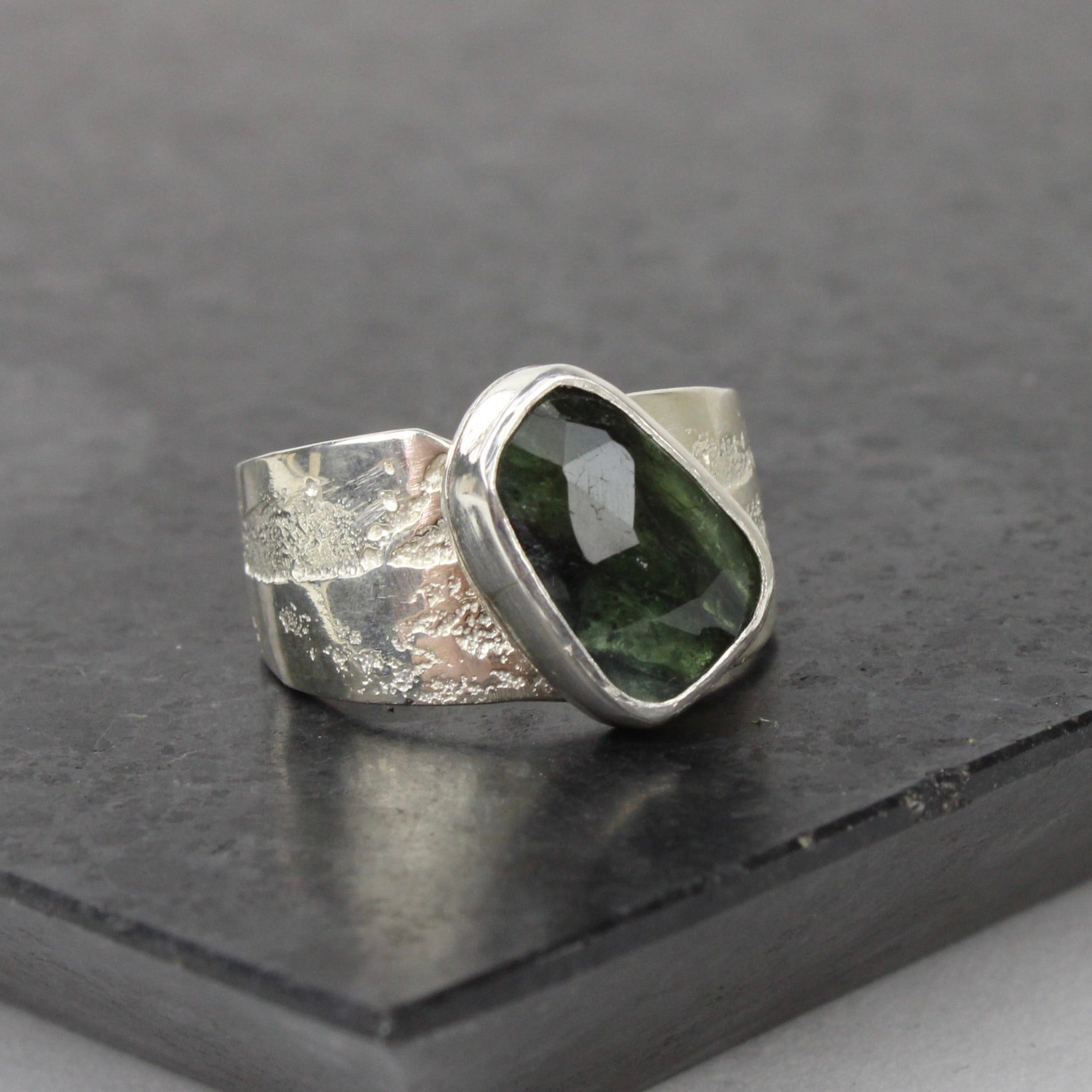 Deep Ocean sand cast angled tourmaline ring – Kina NZ Design + Artspace