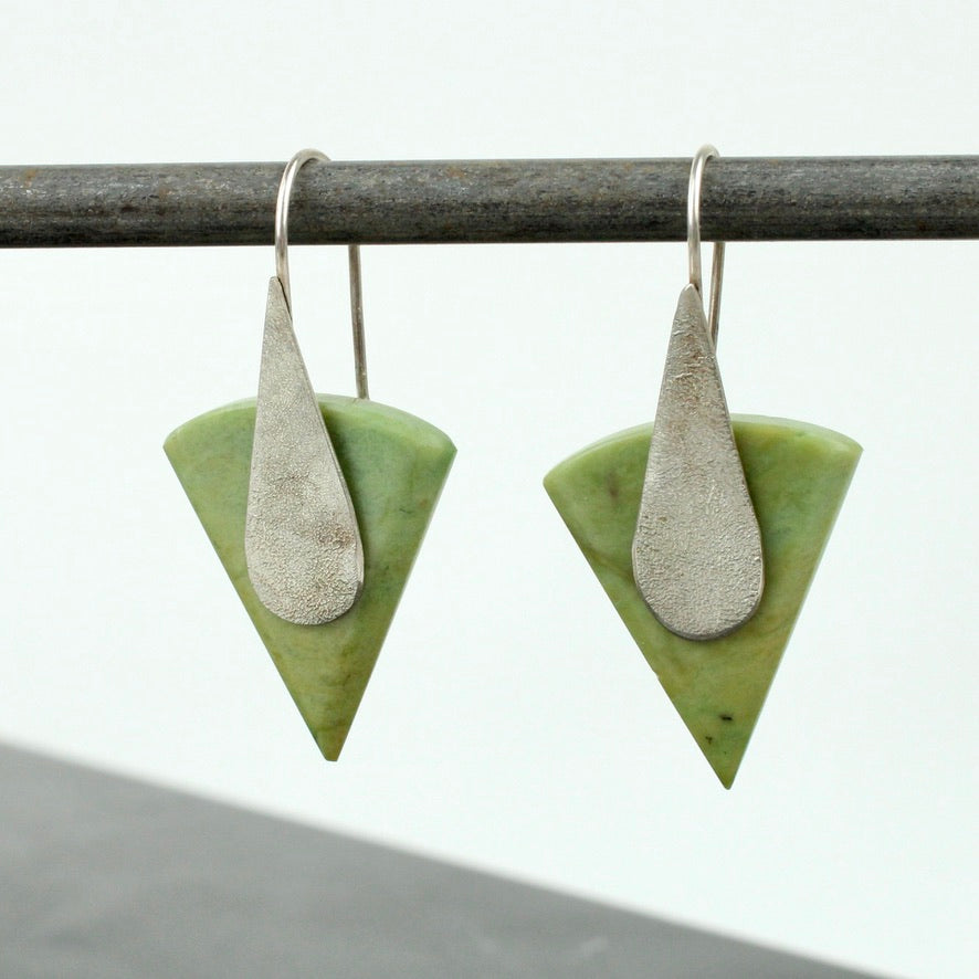Greenstone Droplet Triangle Earrings – Kina NZ Design + Artspace