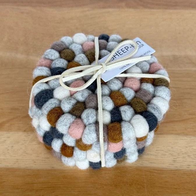 Felt ball coasters - Earthy Multi – Kina NZ Design + Artspace