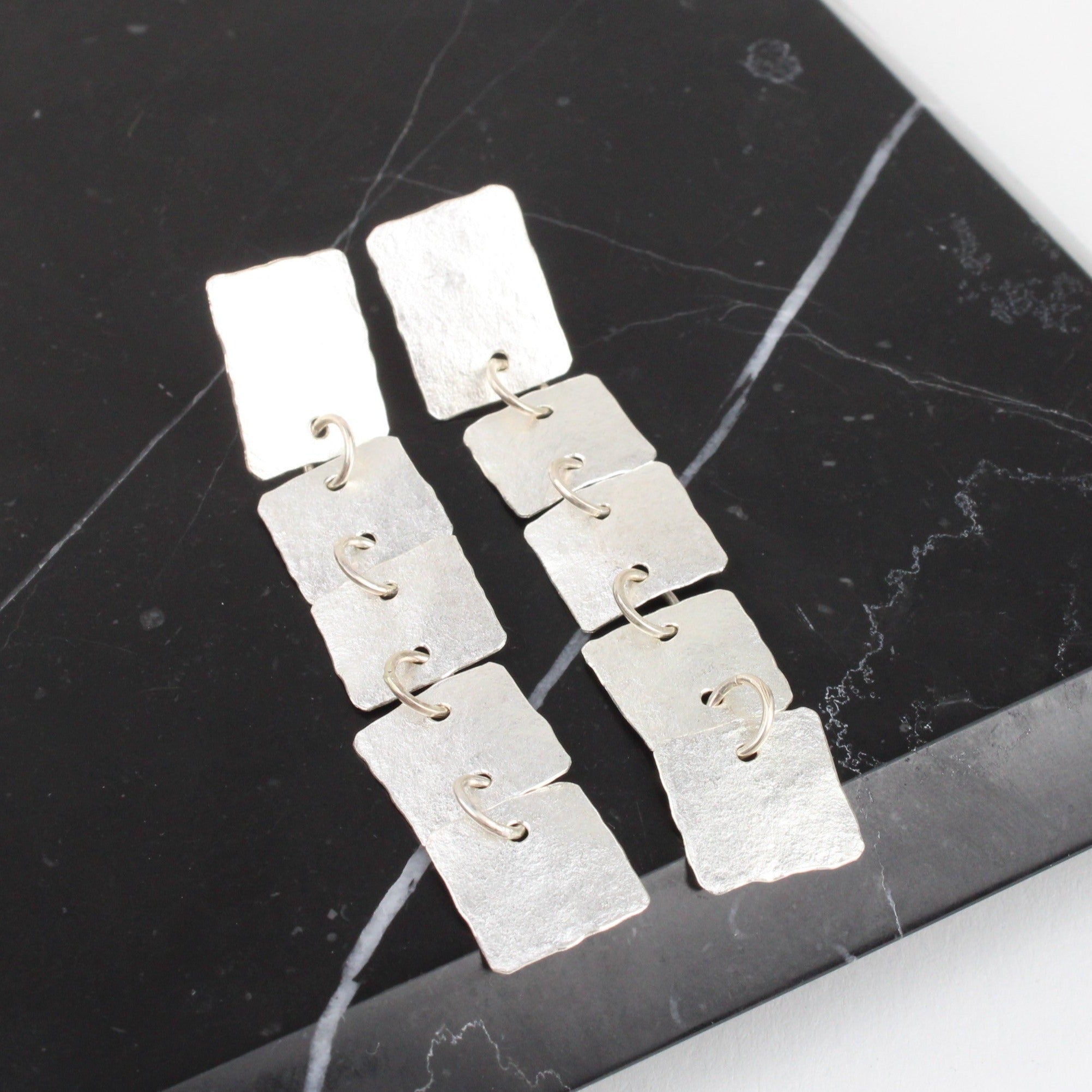 Ladder studs 4 squares - silver – Kina NZ Design + Artspace