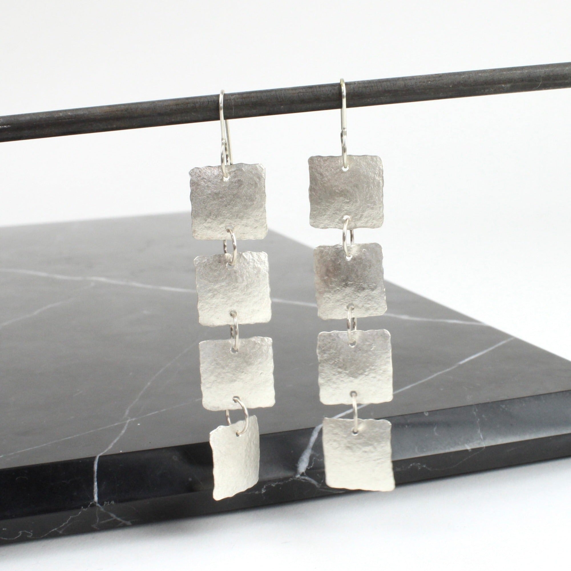 Ladder earrings 3 squares - silver – Kina NZ Design + Artspace