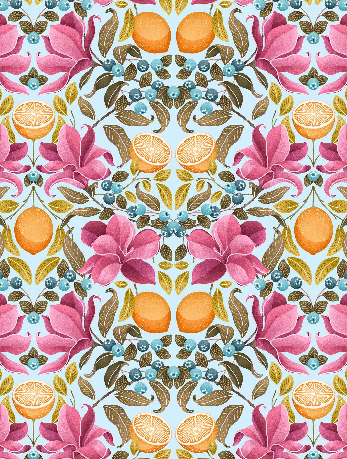 Teatowel - Lemons and Magnolia – Kina NZ Design + Artspace
